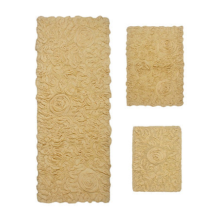 Home Weavers Bell Flower 3-Pc. Bath Rug Set - Butter