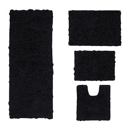 Home Weavers Bell Flower 4-Pc. Bath Rug Set - Black