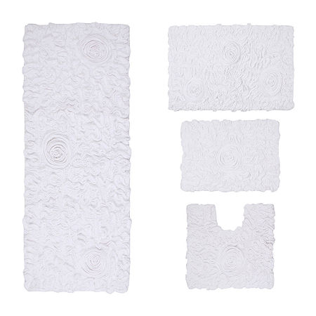 Home Weavers Bell Flower 4-Pc. Bath Rug Set - White
