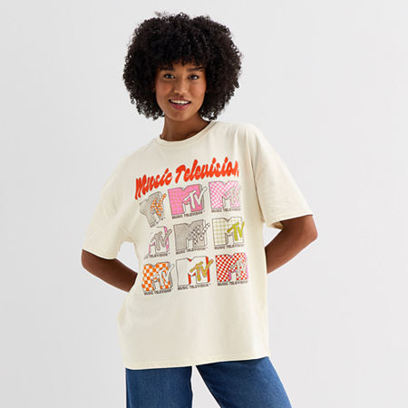 Click here for Mtv Grid Oversized Tee Womens Juniors Crew Neck Sh... prices