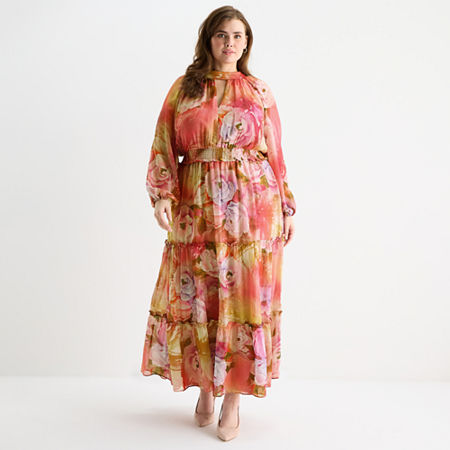 Click here for Melonie T Womens Plus Long Sleeve Floral Maxi Dres... prices