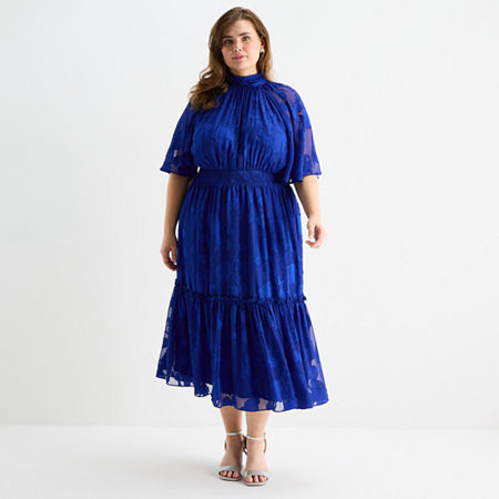 Click here for Melonie T Womens Plus Short Sleeve Midi Fit + Flar... prices