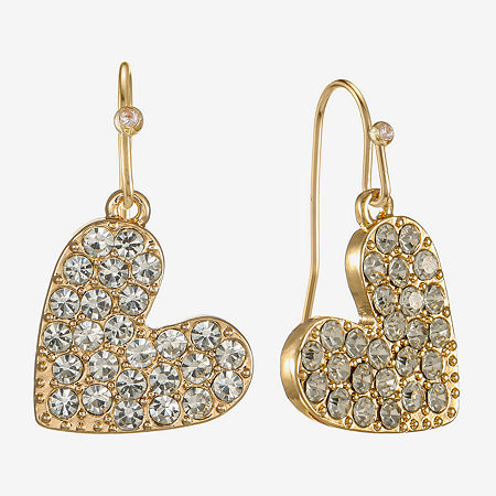 Click here for Bijoux Bar Gold Tone Womens Glass Heart Drop Earri... prices