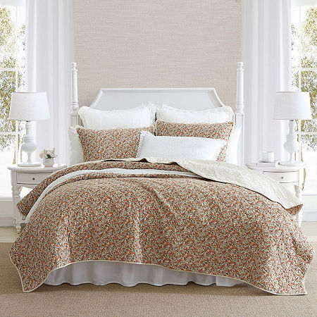 Laura Ashley Loves ton Cotton Reversible 3-Piece Quilt Set  Full/Queen - Terracotta