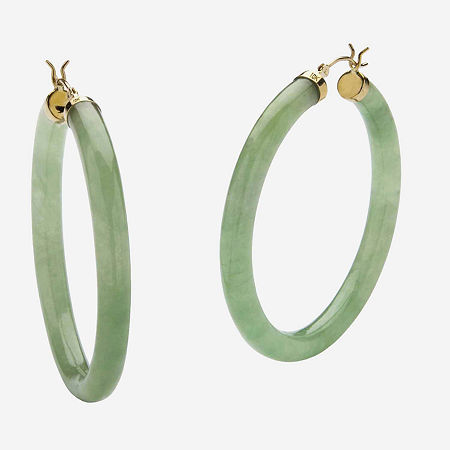 Click here for Womens Genuine Green Jade 10K Gold 45mm Hoop Earri... prices