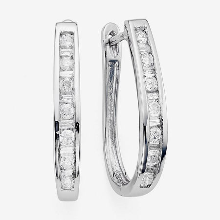 Click here for 1/2 CT.T.W. Natural Diamond 10K White Gold Hoop Ea... prices