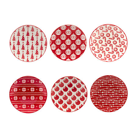Certified International Peppermint Candy 6 Canape Plates Set of 6  Service for 6 - Red