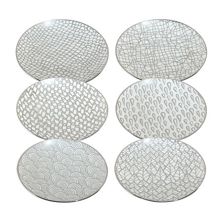 Certified International Mosaic Gold- Silver Tone Canape Plates Set of 6 - Silver