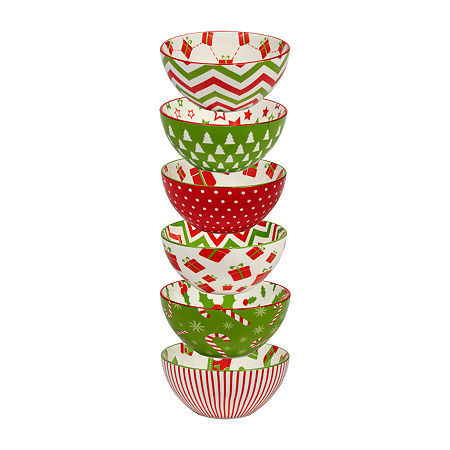 Certified International Holiday Fun 13 oz All Purpose Bowls Set of 6  Service for 6 - Multi