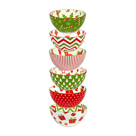 Certified International Holiday Fun 30 oz All Purpose Bowls Set of 6  Service for 6 - Multi
