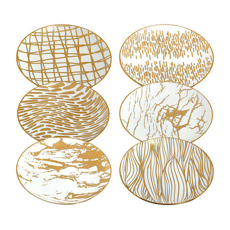 Certified International Matrix Gold-Silver Tone Canape Plates Set of 6 - Gold