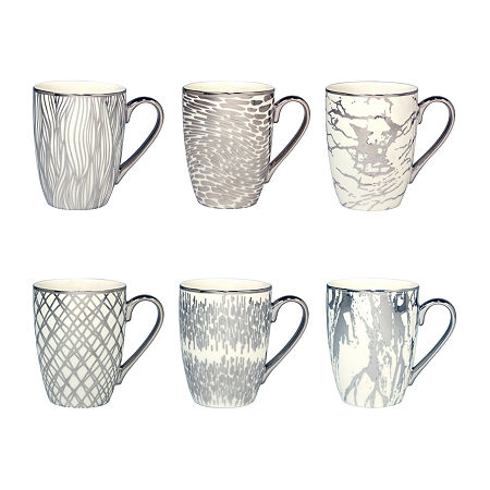 Certified International Matrix 6 Pc. Gold-Silver Tone Mugs - Silver