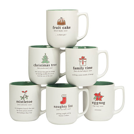 Certified International Christmas Fun Green Sayings 16 oz Mugs Set of 6 - Multi