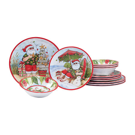 Certified International Santas Wish Melamine 12 Pc. Dinnerware Set  Service for 4 - Red