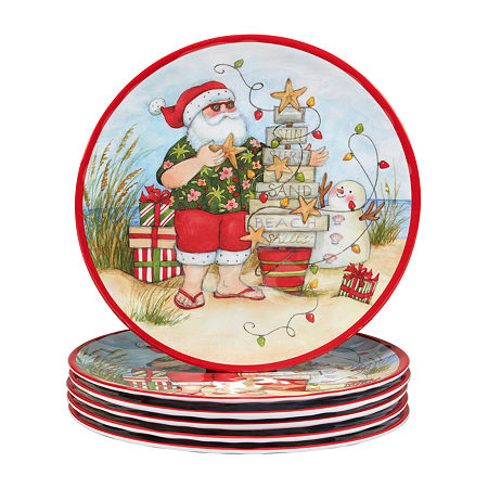 Certified International Santas Wish 11 Melamine Dinner Plates  Set of 6 - Red