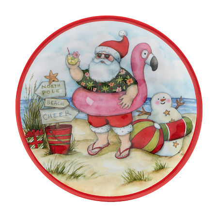 Certified International Santas Wish 6 Melamine Canape Plates  Set of 12 - Red