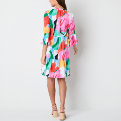 Be by CHETTA B Womens 3/4 Sleeve Abstract Babydoll Dress, Color: Pink ...