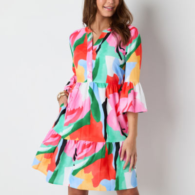 Be by CHETTA B Womens 3/4 Sleeve Abstract Babydoll Dress - JCPenney