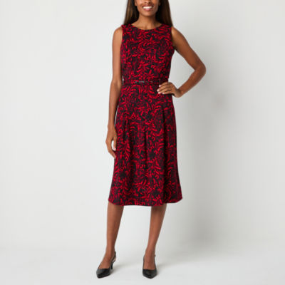 Liz Claiborne Womens Sleeveless Scroll Midi A-Line Dress, Color: Red ...