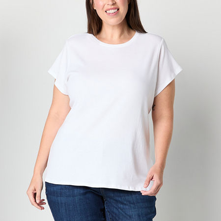 Liz Claiborne Womens Plus Crew Neck Short Sleeve T-Shirt  2x  White