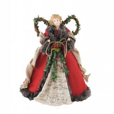 16" Red Homespun Angel Tree Topper, Color: Multi - JCPenney