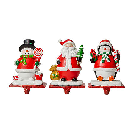 Glitzhome 3 Piece Santa  Snowman  Penguin Stocking Holder Set  4.5 - Multi