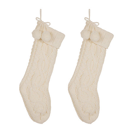 Click here for Glitzhome 24 White Knitted Christmas Stocking - Se... prices