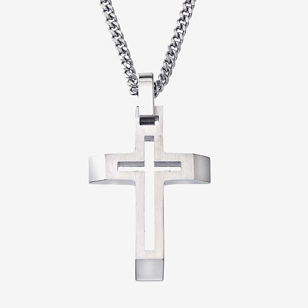 Click here for Mens Stainless Steel Cross 24 Inch Pendant Necklac... prices