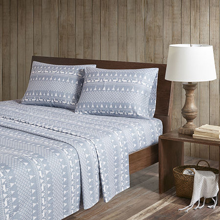 Woolrich Printed Flannel 4-Pc. Sheet Set  California King - Blue Winter Frost