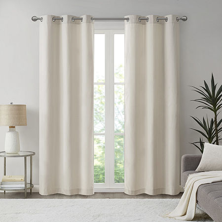 Madison Park Galen Basketweave Room Darkening Curtain Panels Pair for bedroom  Silver grommet top fit up to 1.25 inches rod 2 panels set for Living Ro