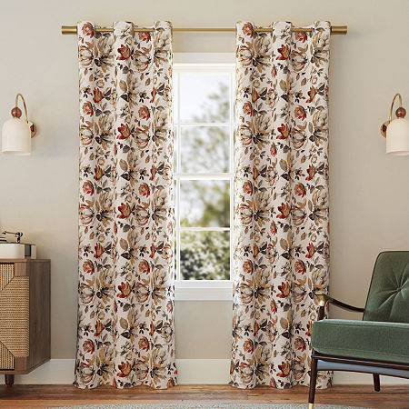 Irma Vintage Like Floral Blackout Grommet Curtain Panel - Stone