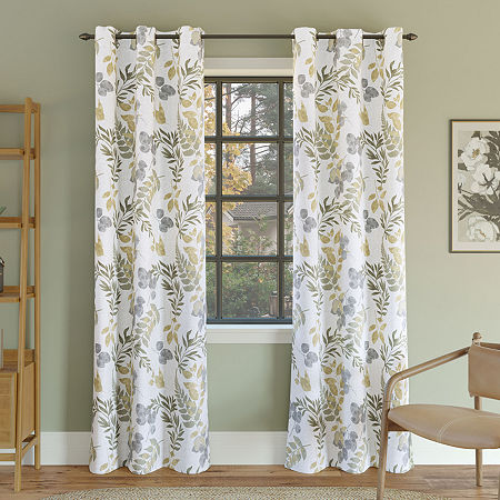 Click here for Remi Floral Leaf Print Blackout Grommet Curtain Pa... prices