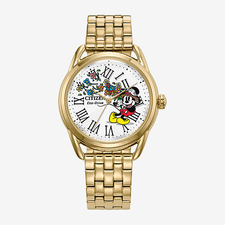 Citizen Eco-Drive Womens Mickey Mouse Gold-Tone Stainless Steel Bracelet Watch 36mm - Gold-tone