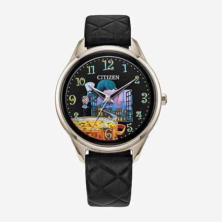 Citizen Eco-Drive Womens Pixar Ratatouille Black Quilted Leather Strap Watch 37mm - Black