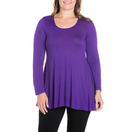 24seven Comfort Apparel Plus Womens Round Neck Long Sleeve Tunic Top  1x  Purple