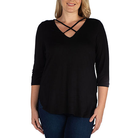Click here for 24seven Comfort Apparel Plus Womens V Neck 3/4 Sle... prices