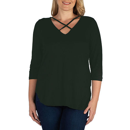 Click here for 24seven Comfort Apparel Plus Womens V Neck 3/4 Sle... prices