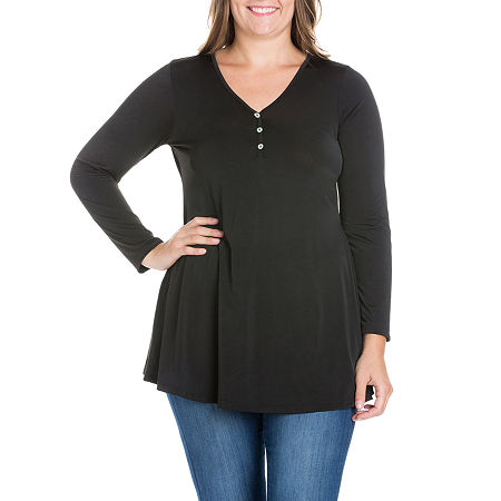 Click here for 24seven Comfort Apparel Plus Womens Henley Neck Lo... prices