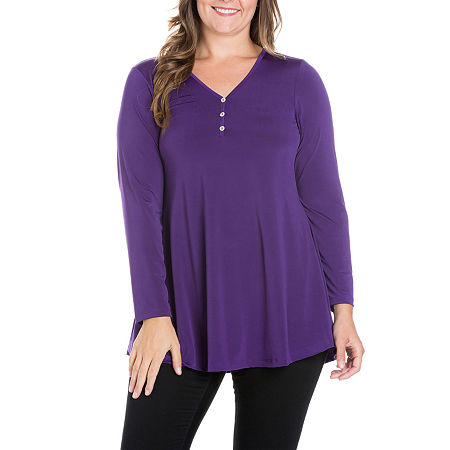 Click here for 24seven Comfort Apparel Plus Womens Henley Neck Lo... prices