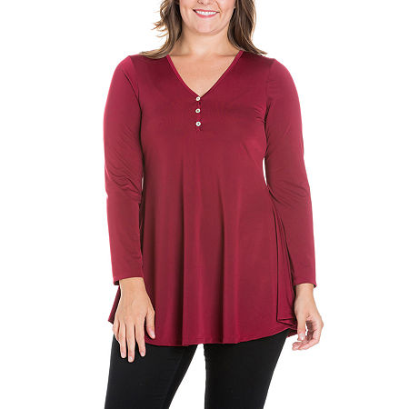 Click here for 24seven Comfort Apparel Plus Womens Henley Neck Lo... prices