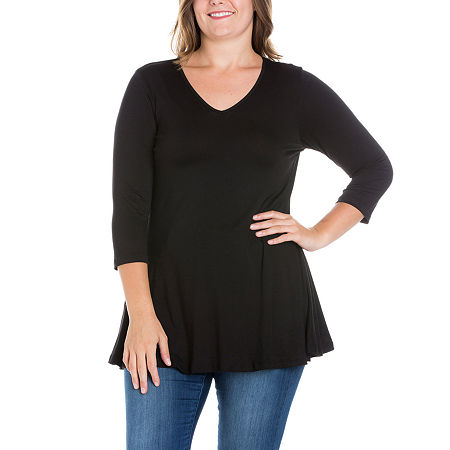 Click here for 24seven Comfort Apparel Plus Womens V Neck 3/4 Sle... prices