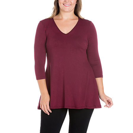 Click here for 24seven Comfort Apparel Plus Womens V Neck 3/4 Sle... prices