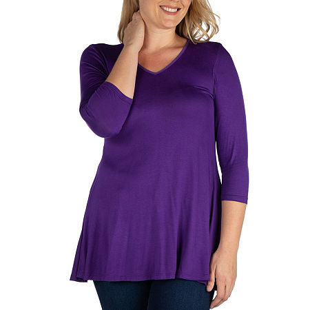 Click here for 24seven Comfort Apparel Plus Womens V Neck 3/4 Sle... prices