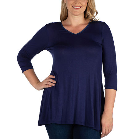 Click here for 24seven Comfort Apparel Plus Womens V Neck 3/4 Sle... prices