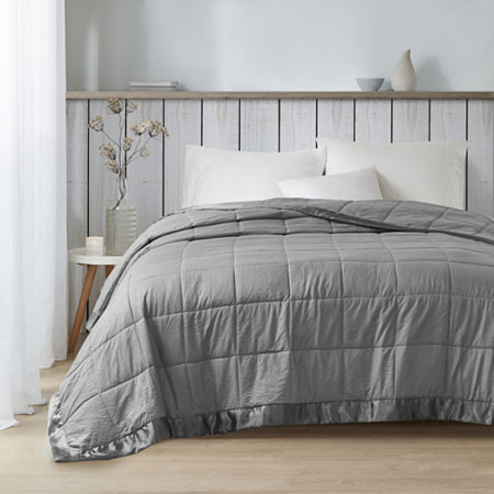 Madison Park Cambria Oversized Down Alternative Satin Trim Blanket  Full/Queen - Charcoal