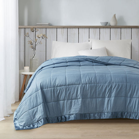 Madison Park Cambria Oversized Down Alternative Satin Trim Blanket  Full/Queen - Slate Blue
