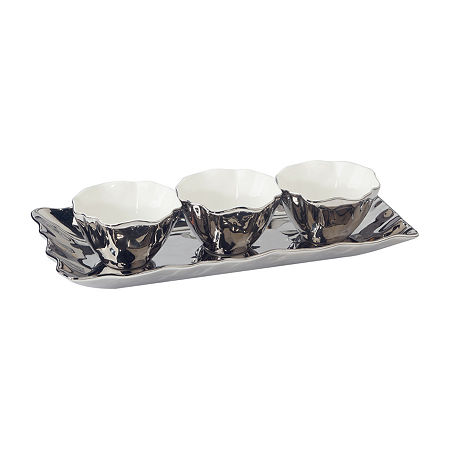 Certified International Gold-Silver Tone Coast 4 Piece Set Tray and Condiment Bowls - Silver