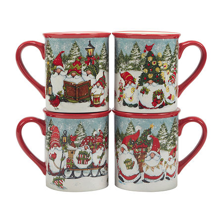 Certified International Christmas Gnomes 16 oz Mugs Set of 4  Service for 4 - Red