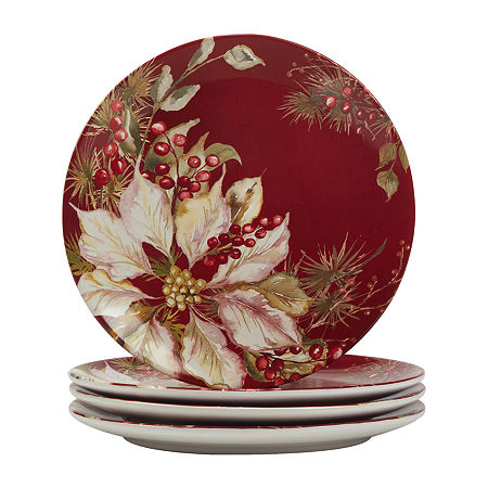 Certified International Winters Joy 11 Dinner Plates Set of 4 - Red