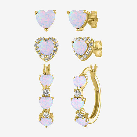 Click here for Gemstone 14K Gold Over Silver Heart 3 Pair Jewelry... prices